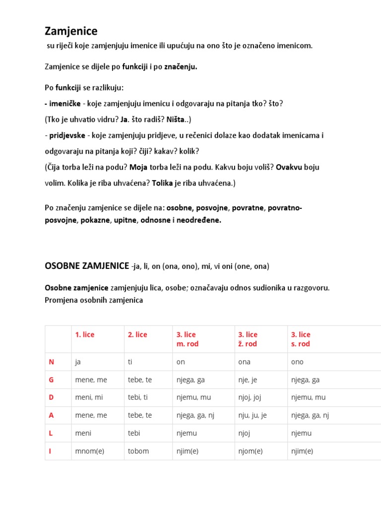 Zamjenice | PDF