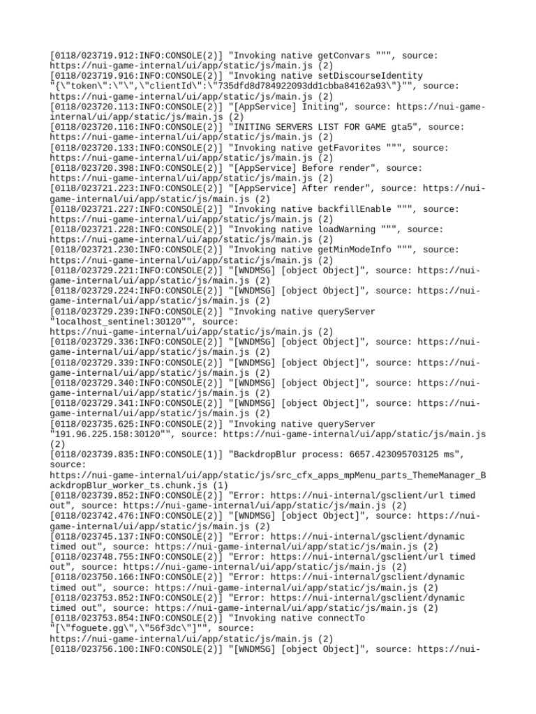 Log Of Console Messages Tracking Initialization And Connectivity Checks Of A Multiplayer Game 2500