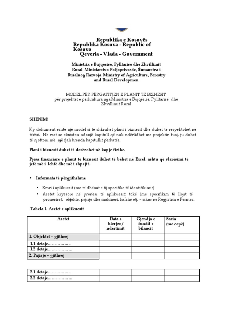 Model Plan Biznesi Masa 103 | PDF