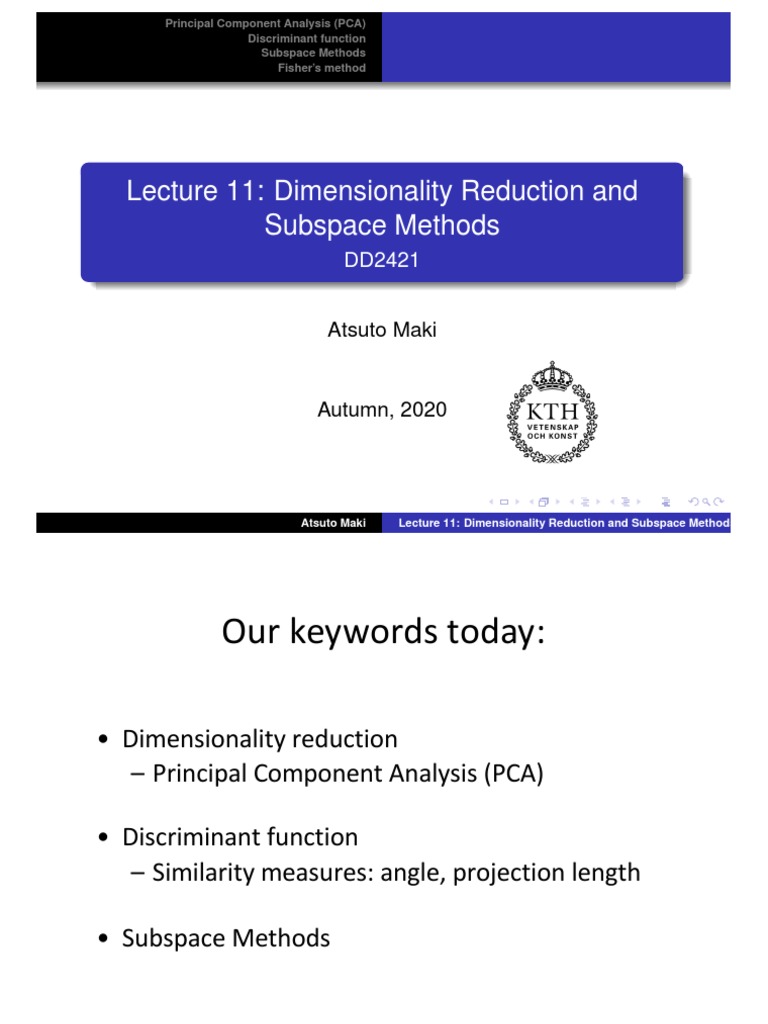 Lecture 11 Dimensionality Reduction | PDF | Principal Component Analysis | Eigenvalues And ...