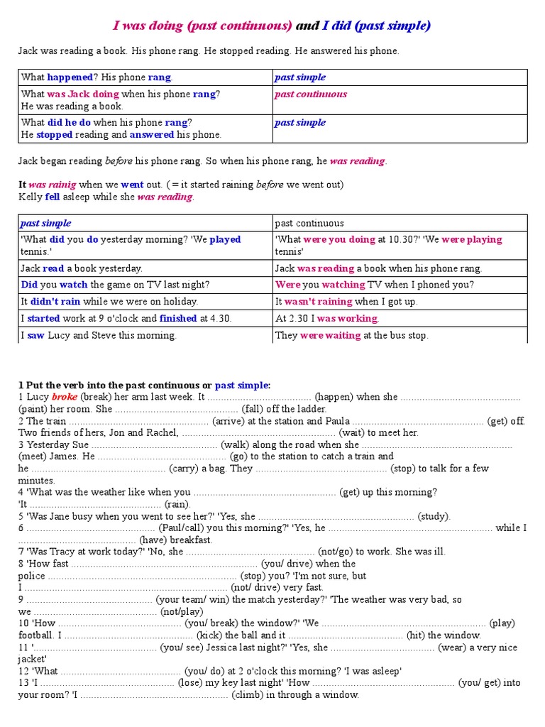 I Was Doing (Past Continuous) and I Did (Past Simple) | PDF