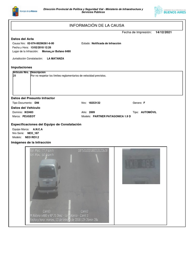 Infracción de Velocidad en La Matanza | PDF | Tecnología