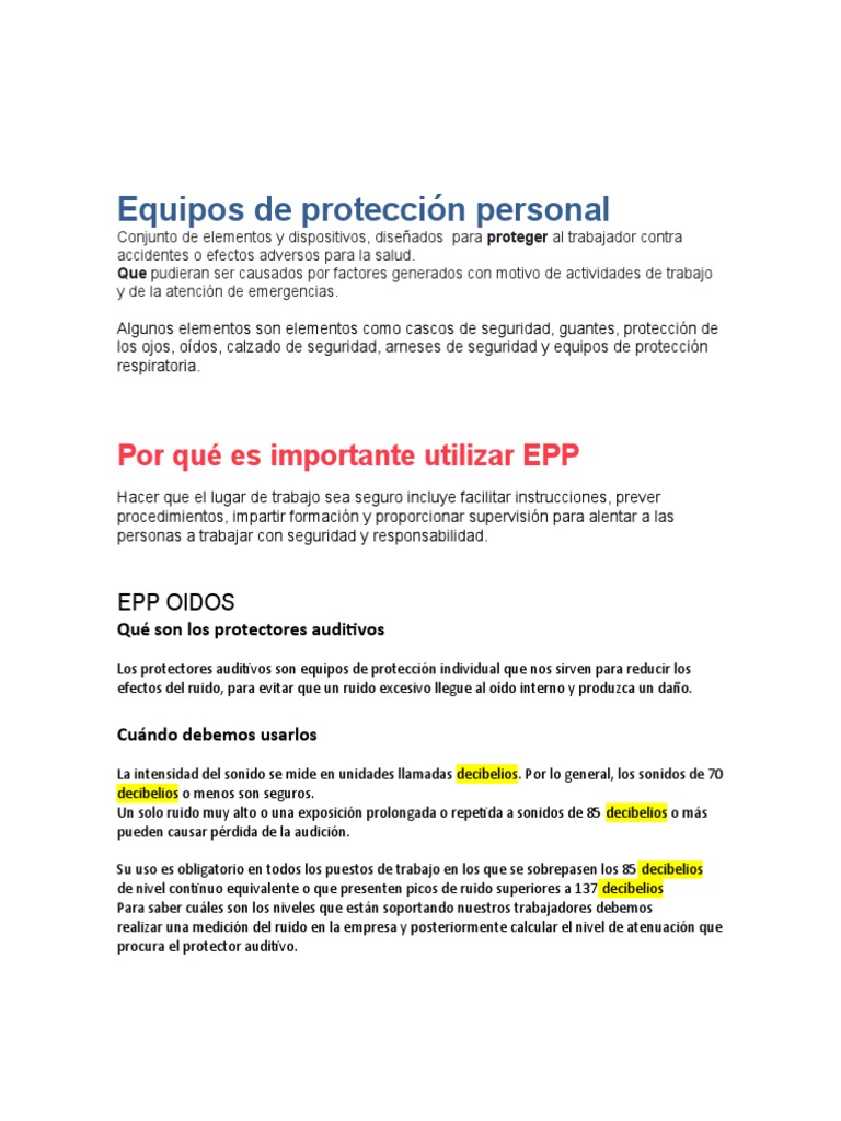 Tipos de EPP: Protección Auditiva y Visual | PDF