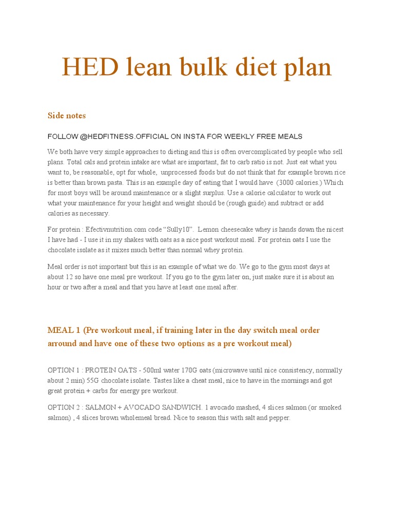 HED Lean Bulk Plan 2 | PDF