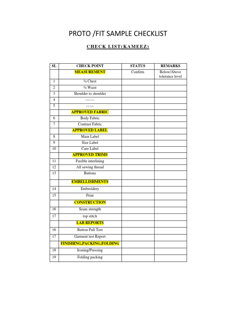 Proto Sample Checklist | PDF