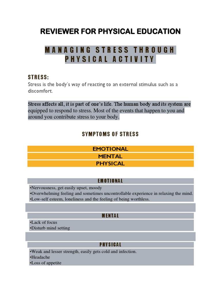 Managing Stress Through Physical Activity: Reviewer For Physical ...