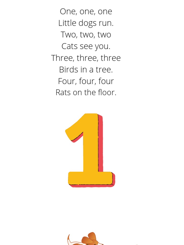 One, One, One Little Dogs Run. Two, Two, Two Cats See You. Three, Three ...