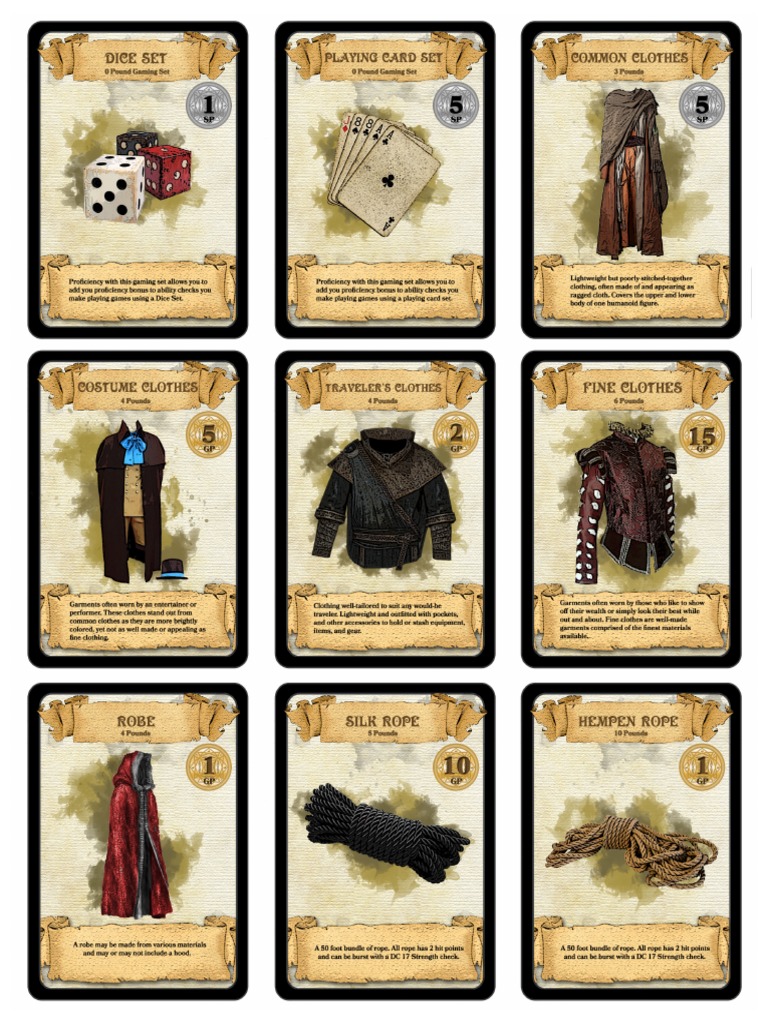 Dungeons & Dragons Equipment Cards PDF-1!10!10 | PDF