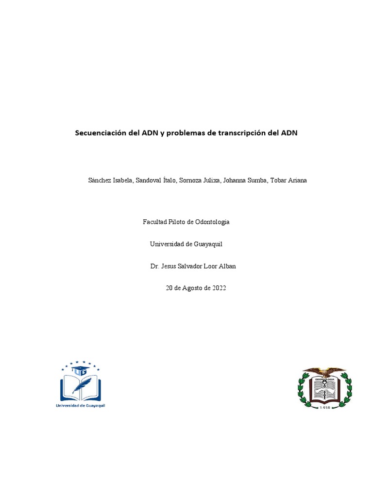 Secuenciación Del ADN y Problemas de Transcripcion Del ADN | PDF | Secuencia ADN | Adn