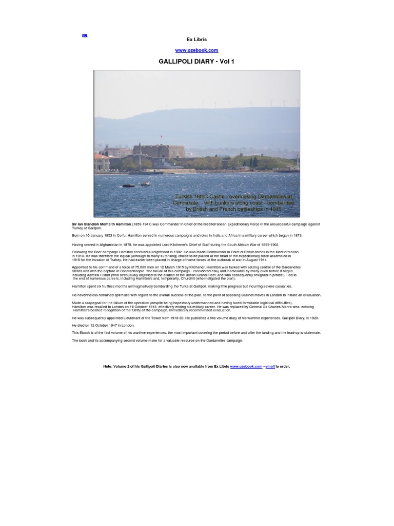 Hamilton Diary Vol1 | PDF | Gallipoli Campaign | Naval Mine