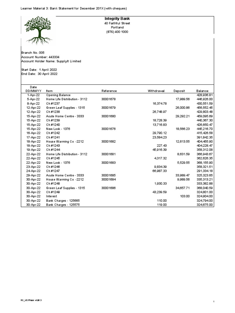 Bank Statement for April 2022_Integrity Bank (1) | PDF | Banks | Banking
