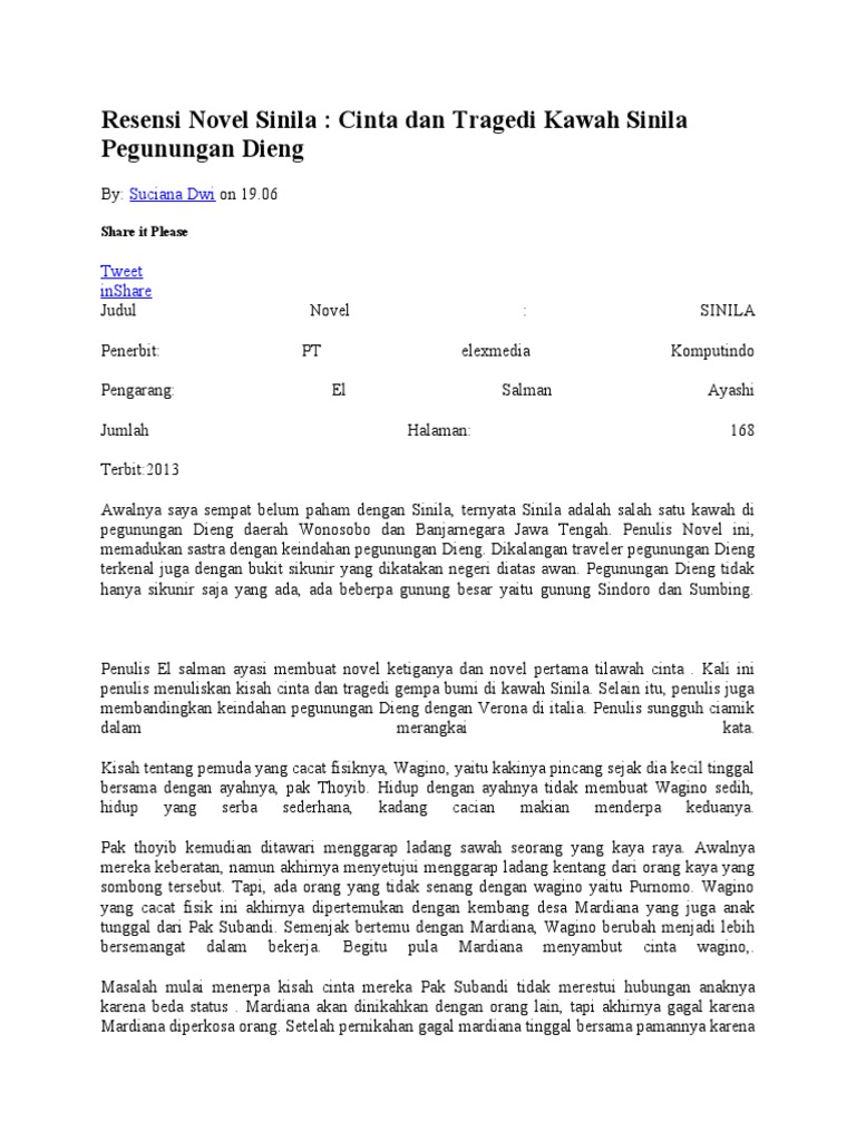 Sinila Novel Resensi Cinta dan Tragedi | PDF