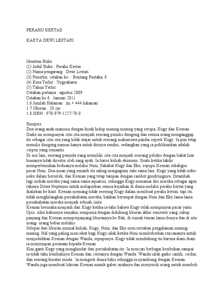 Sinopsis Novel Perahu Kertas | PDF