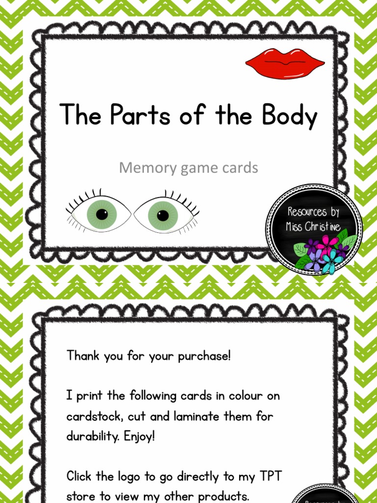 Body Parts Memory Game Printable | PDF