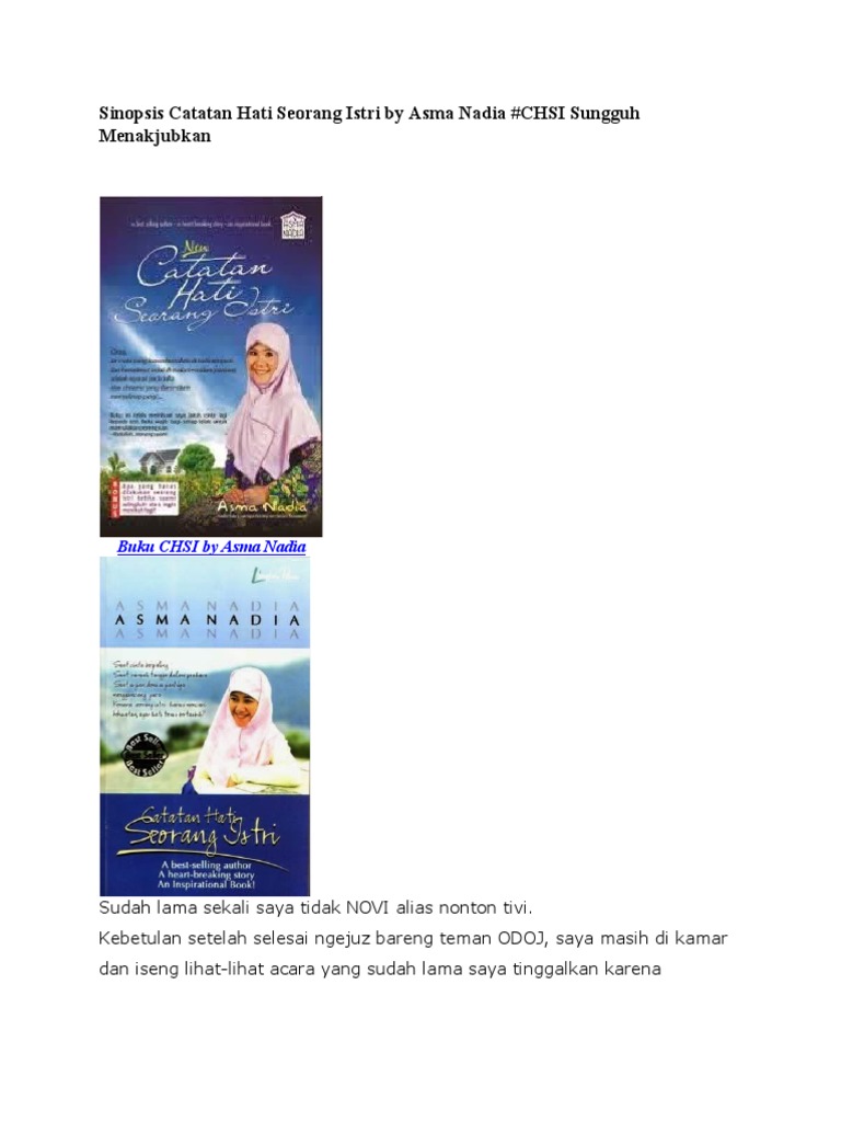 Sinopsis Catatan Hati Seorang Istri by Asma Nadia | PDF