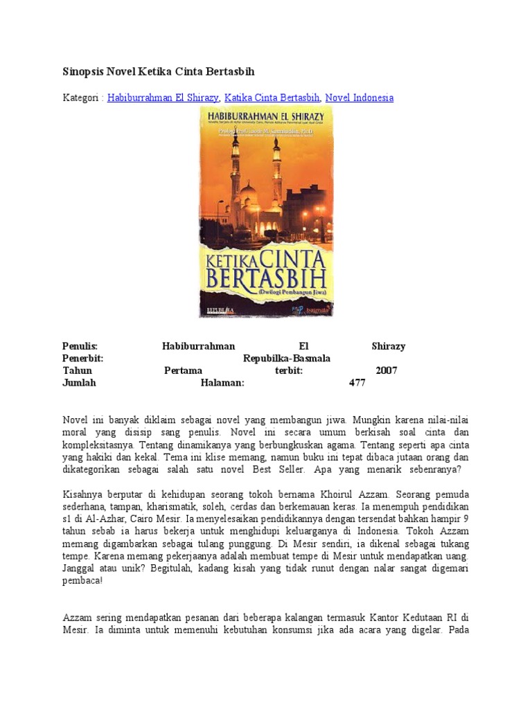 Sinopsis Novel Ketika Cinta Bertasbih | PDF