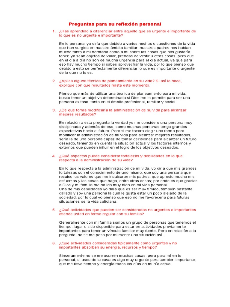 Preguntas para Su Reflexión Personal | PDF | Planificación