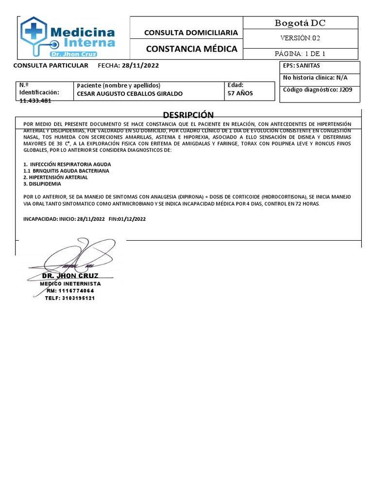 Incapacidad Medica CESAR CEBALLOS | PDF