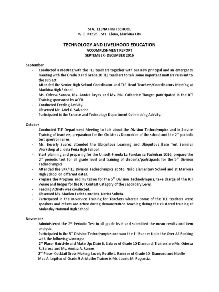 Tle Report (Sept-Dec) | PDF
