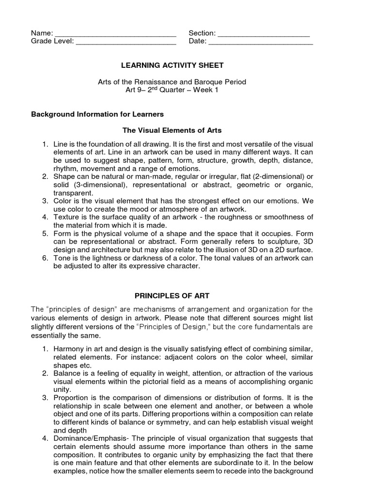 Las Art 9 - Week 1 | PDF | Composition (Visual Arts) | The Arts