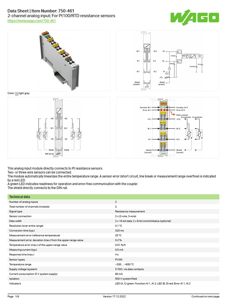 WAGO 750-461en | PDF | Sensor | Electrical Engineering
