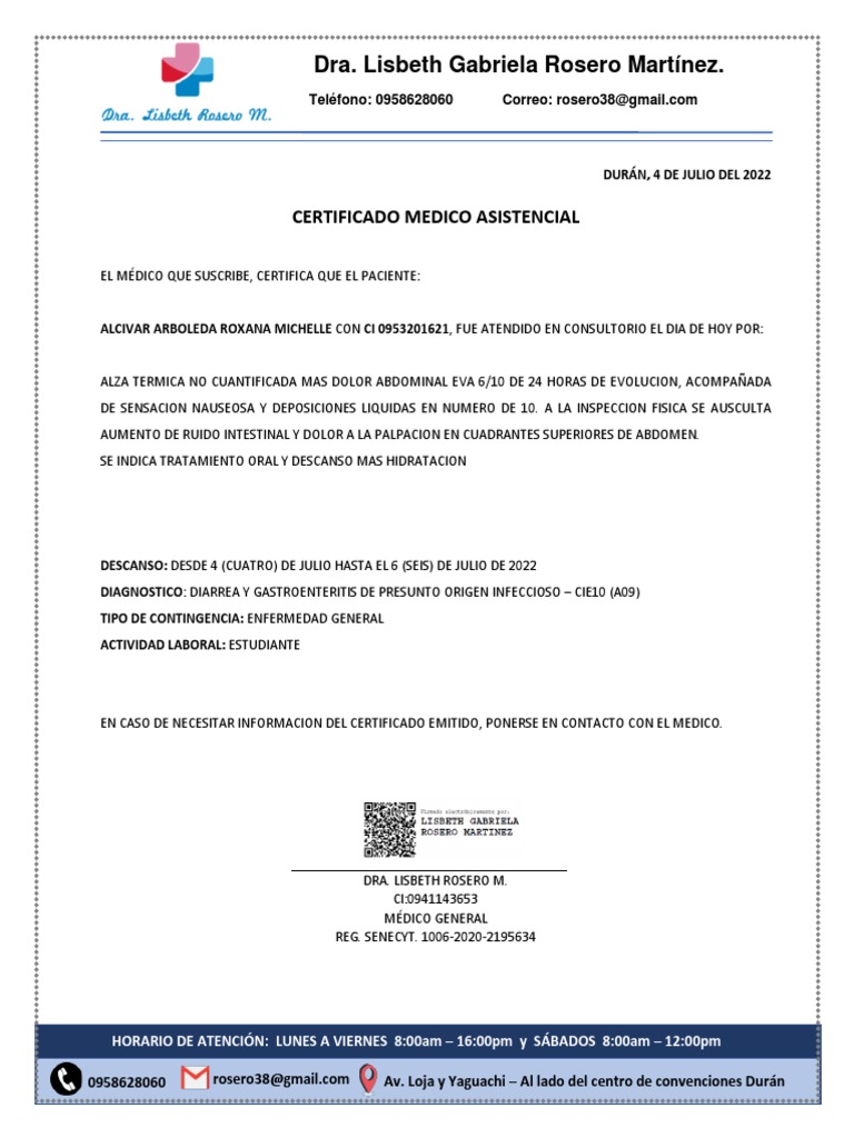 Certificado Medico Alcivar Roxana | PDF