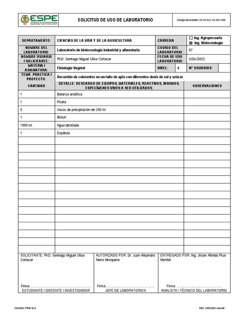 Solicitud Lab | PDF | Laboratorios | Science