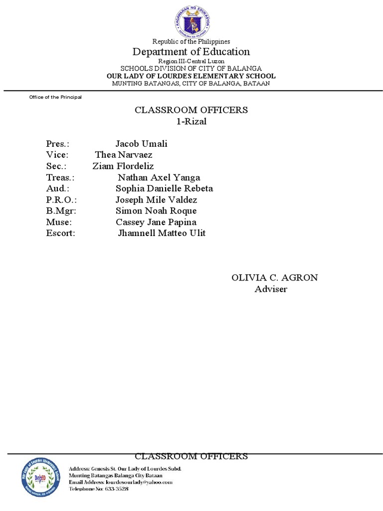 Classroom Officers | PDF | Philippines | Government