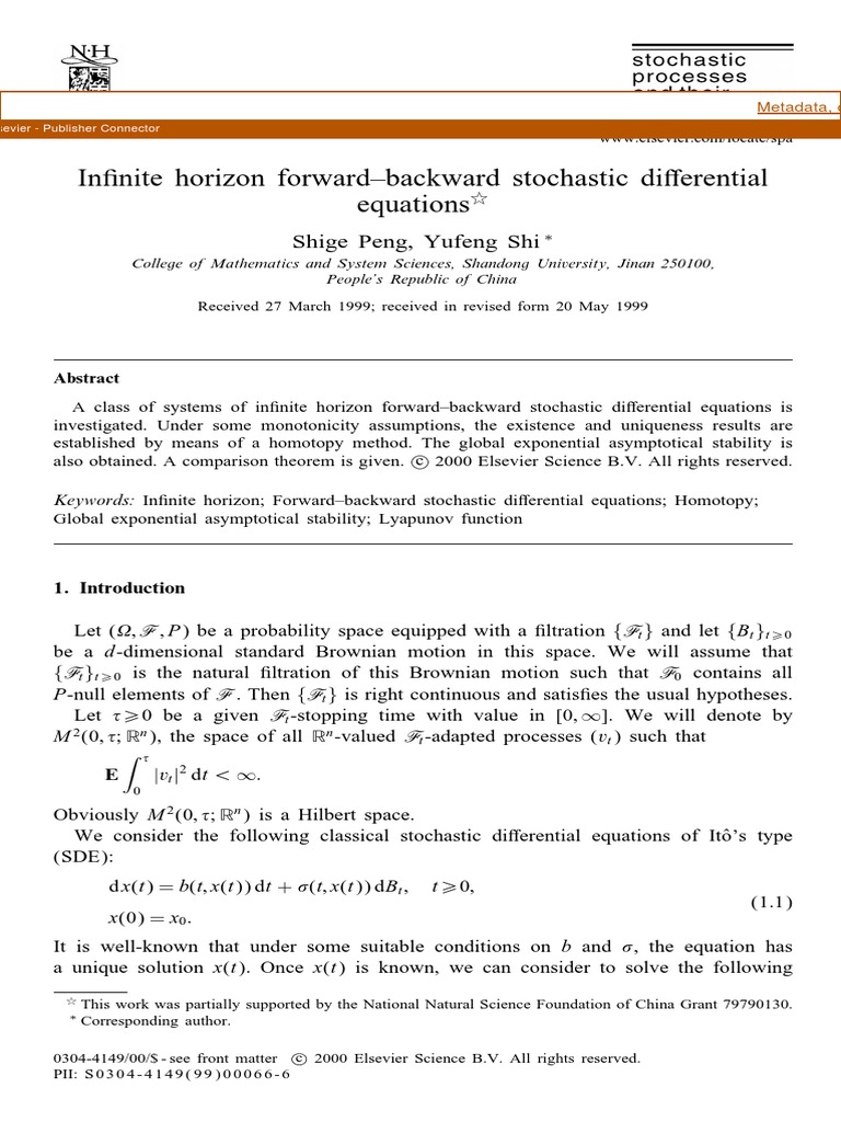 Innite Horizon Forward-Backward Stochastic Dierential Equations | PDF | Stochastic Differential ...