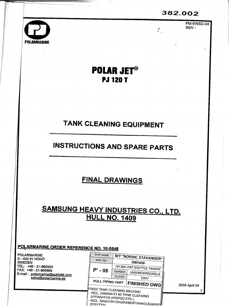 Polar Jet PJ 120T Tank Cleaning Manual | PDF | Galvanization | Propeller