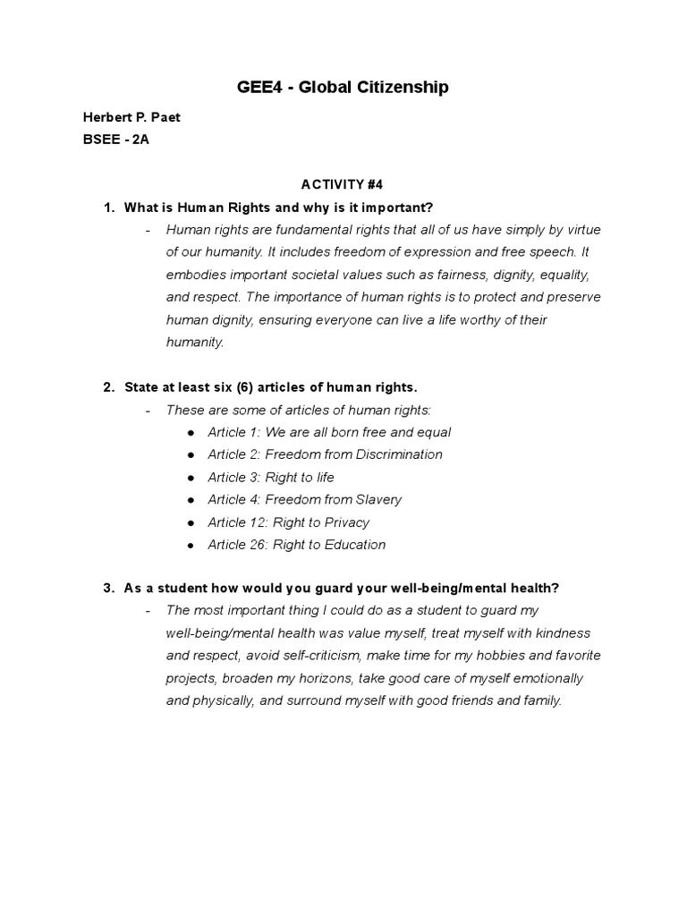 GEE4 GlobalCitizenship Act#4 Paet Herbert | PDF | Social Science