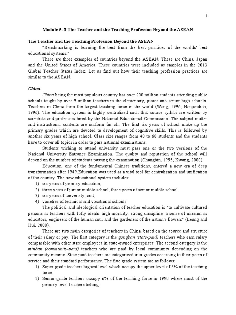 Module 5.3 The Teacher and The Teaching Profession Beyond The ASEAN | Download Free PDF ...