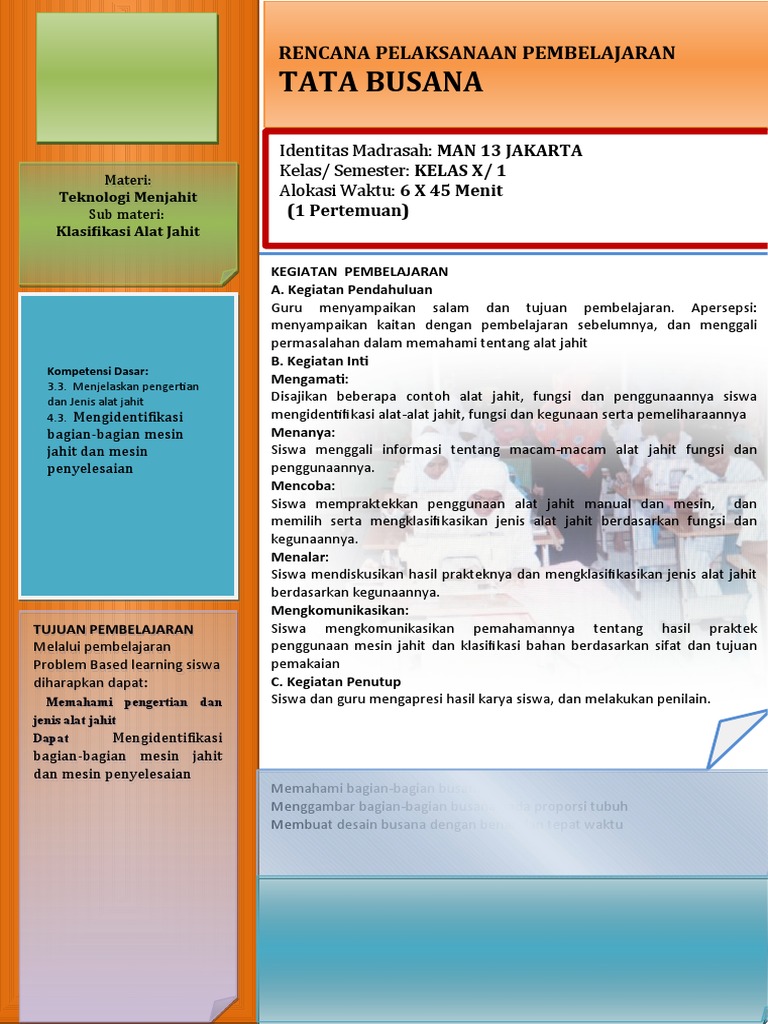 RPP KETERAMPILAN Tata Busana KELAS X SMT 1 | PDF