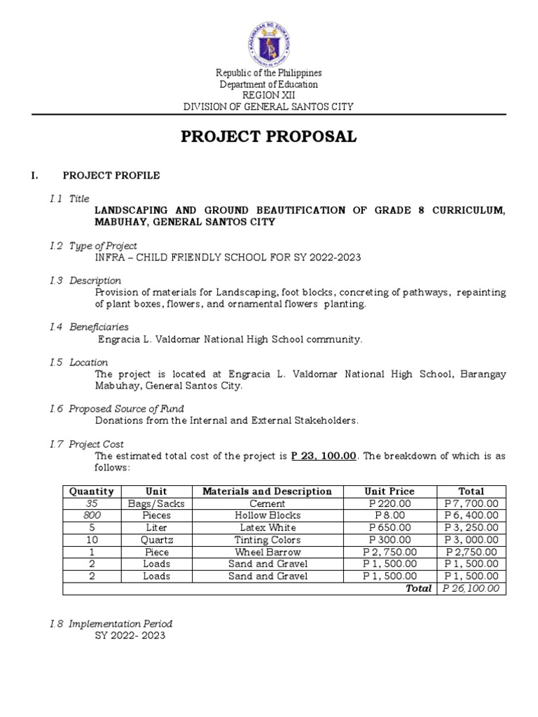 PROJ PROPOSAL For Beautification Final | PDF | Schools | Learning