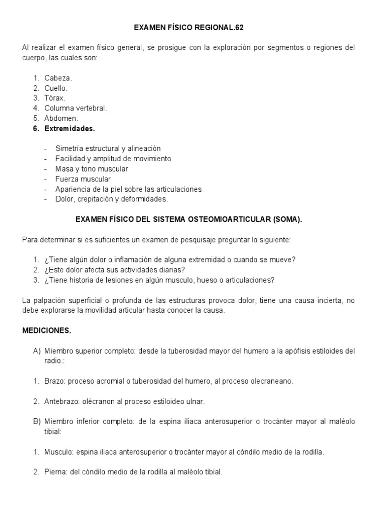 Examen Fisico Regional SOMA (Propedeutica) | PDF | La columna vertebral | Hombro
