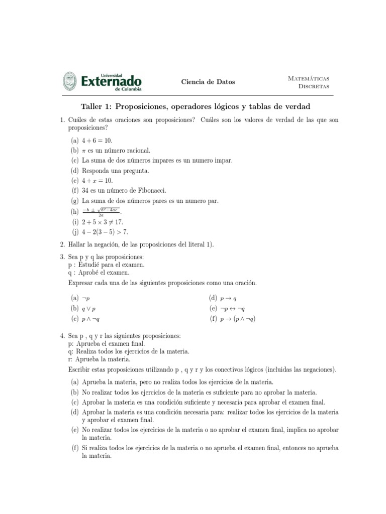 Proposiciones y Lógica en Matemáticas | PDF | Proposición | Expresiones ...