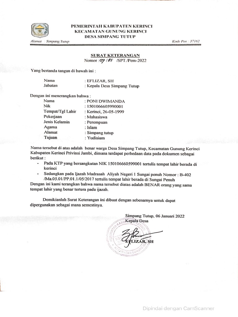 Surat Keterangan Desa | PDF