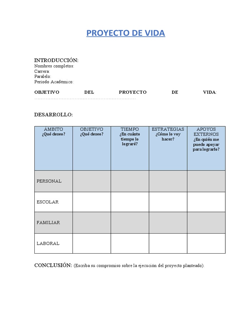 Proyecto de Vida - Matriz | PDF