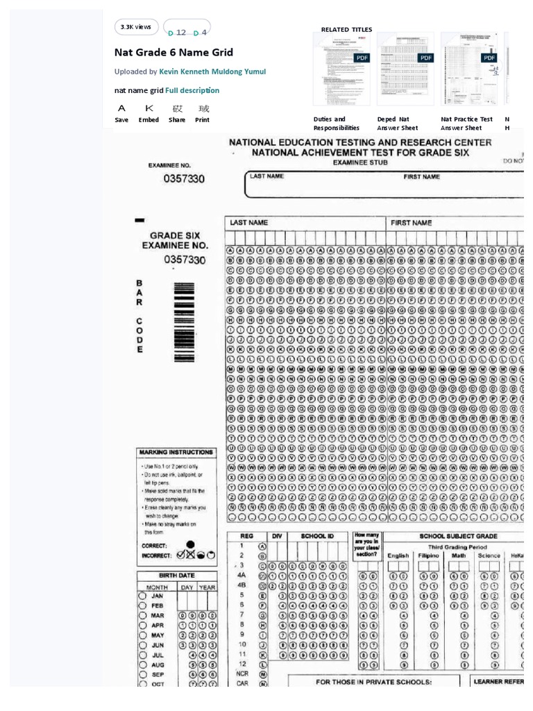 PDF Nat Grade 6 Name Grid | PDF