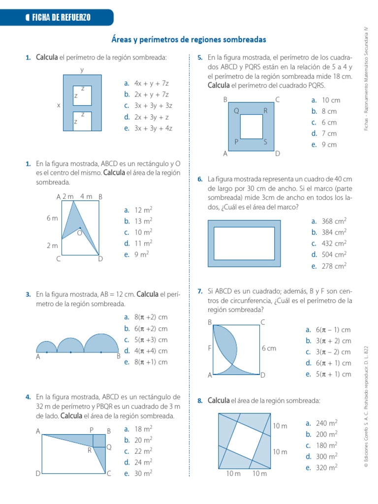 FA - 135 Áreas y Perímetros de Regiones Sombreadas | PDF | Geometría ...
