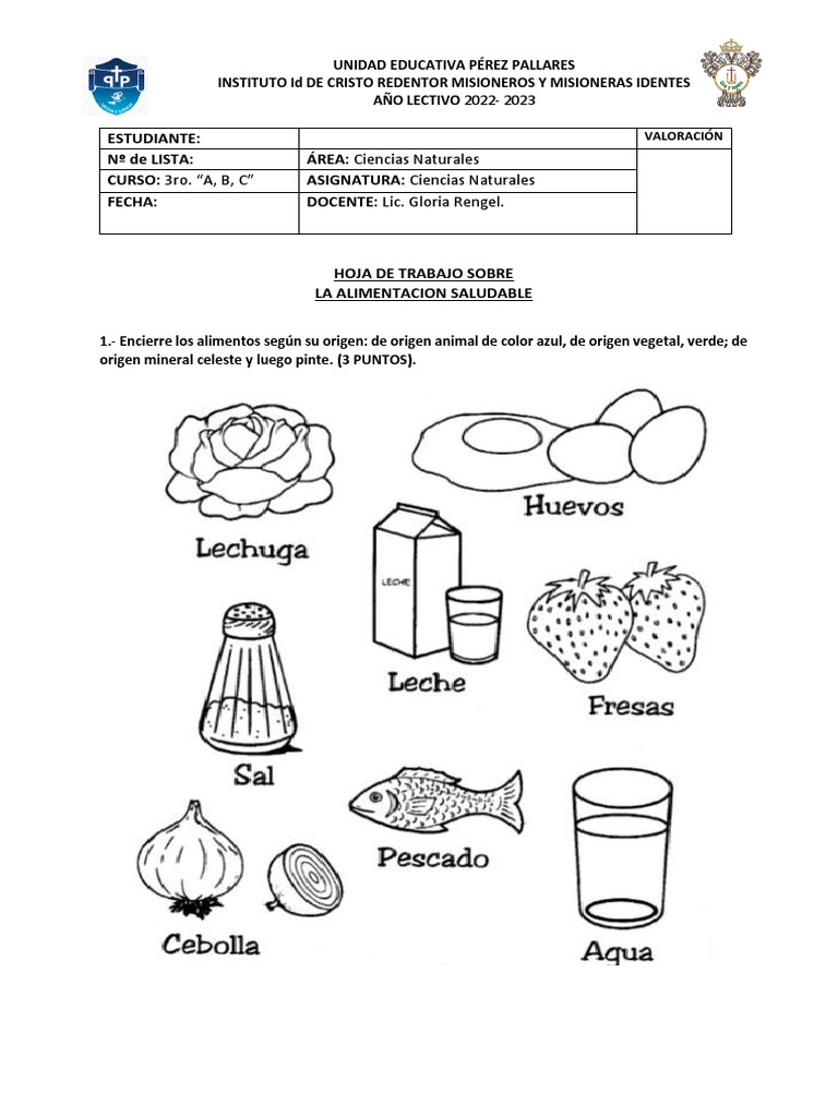 Hojas De Trabajo Sobre Comida