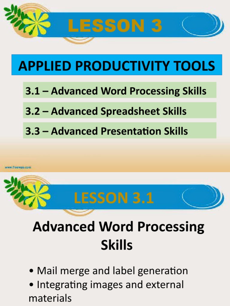 Lesson 3 - Applied Productivity Tools | PDF | Hyperlink | Microsoft Excel