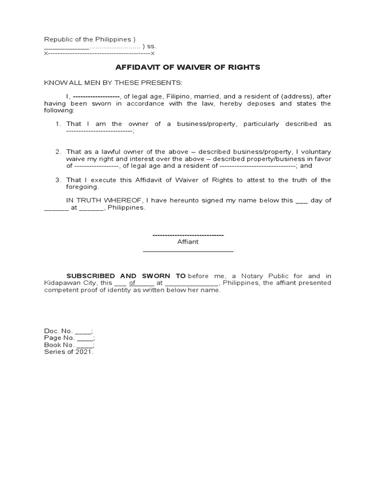 Affidavit of Waiver of Rights | PDF