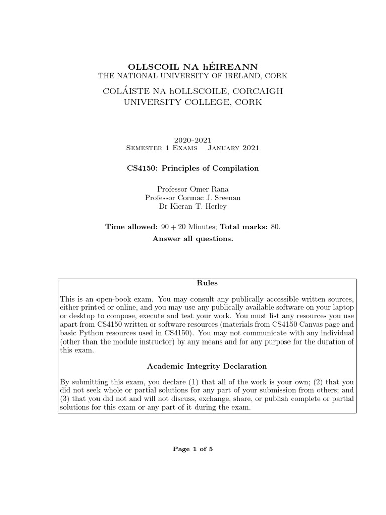 Compilation Principles Exam Focuses on Regular Expressions, Grammars | PDF | Control Flow ...