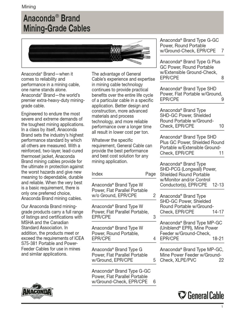 Mining Cables Anaconda | PDF | Insulator (Electricity) | Electrical ...