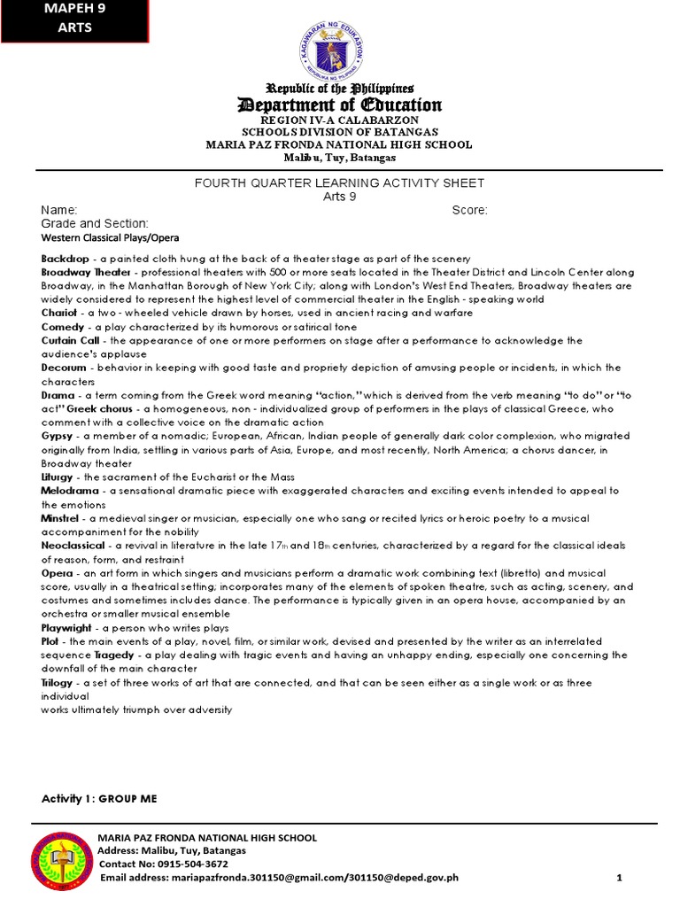 G9-ARTS Q4-LAS-Revised 2021-2022 | Download Free PDF | Theatre | Tragedy