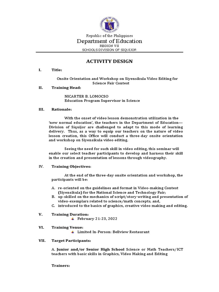 Siyensikula Activity Design | PDF