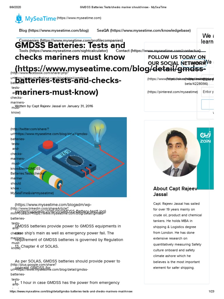GMDSS Batteries - Tests - Checks Mariner Should Know - MySeaTime | PDF ...
