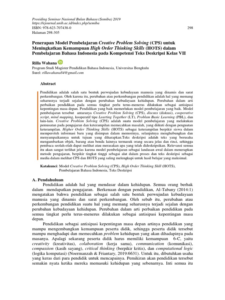 Penerapan Model Pembelajaran Creative Problem Solving (CPS) Untuk | PDF