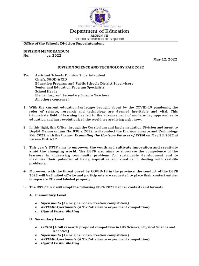 DSTF 2022 Memo | Download Free PDF | Science, Technology, Engineering ...